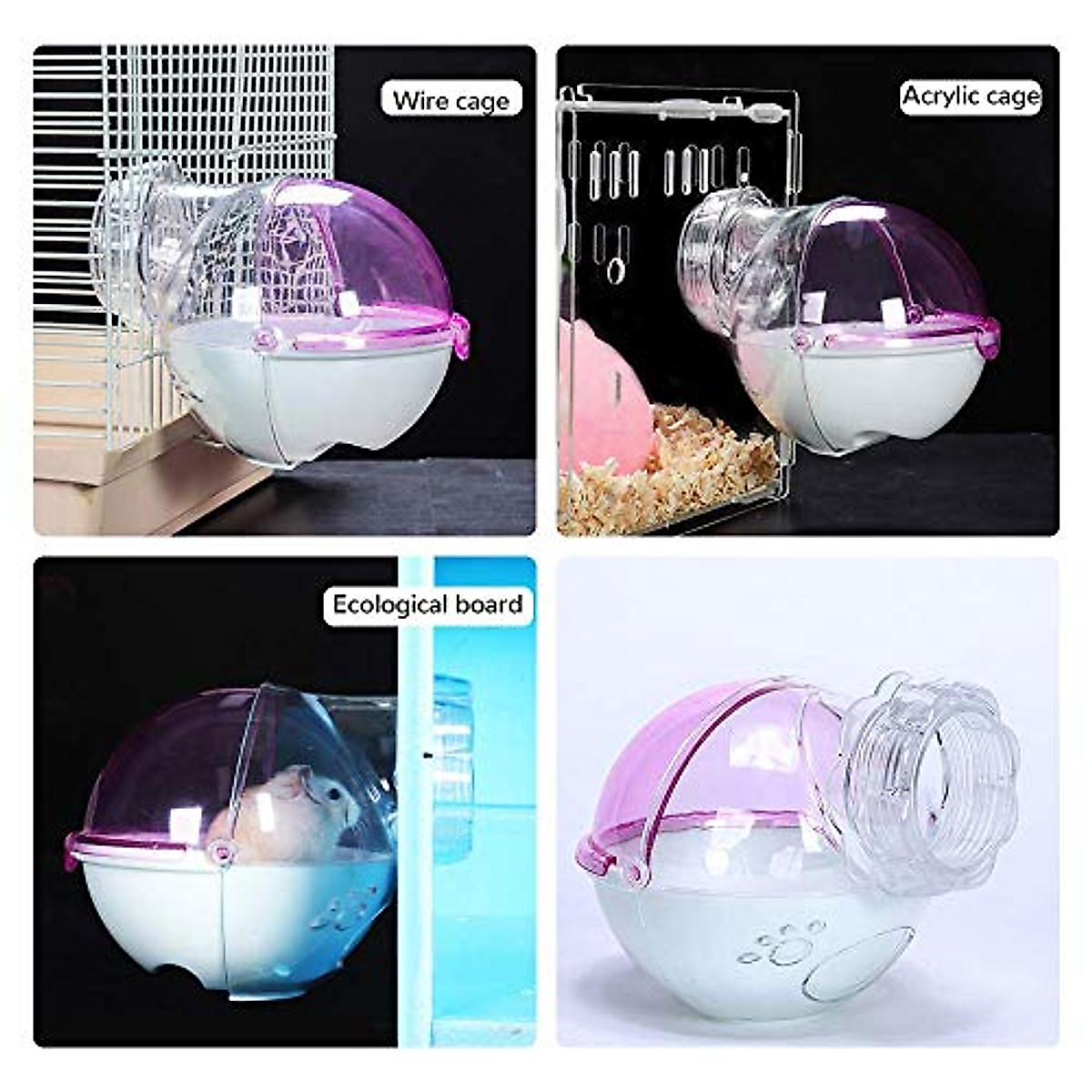 CHUQIANTONG Small Animal Bath House,Pet Toy Acrylic Hamster Bathroom Cage Toilet Bathtub Sand Bath Container Removable, Suitable for Chinchilla Syrian Hamster Gerbil (Pink)