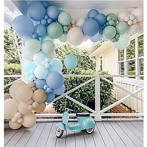 The Big One Balloon Garland Arch Kit, 147 pcs Haze Fog Blue Pastel Green and Apricot Balloons for Beach Party Boho Bridal Surf Theme First Birthday On Board Woodland Baby Shower Supplies (Blue)
