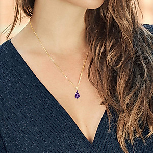 Gem Stone King 18K Yellow Gold Plated Silver Purple Amethyst Pendant Necklace For Women | 2.36 Cttw | Pear Shape 12X8MM | with 18 Inch Silver Chain