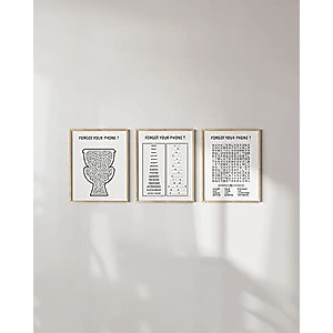HAUS AND HUES Funny Bathroom Decor Wall Art Set of 3 Funny Bathroom Crossword Puzzle Wall Art, Bathroom Prints & Wall Art for Bathrooms | Funny Forget Your Phone Bathroom Sign, UNFRAMED 8"x10"