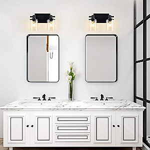 2 Light Bathroom Vanity Light, Modern Matte Black Bathroom Vanity Light Fixtures with Clear Glass Shade, Vintage Wall Sconces Lighting, Modern Bath Wall Mounted Lights for Bathroom Over Mirror