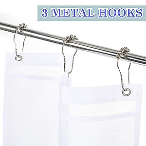 Tucnoeu Mesh Shower Caddy Hanging with 3pcs Adhesive Hooks and 3pcs Metal Loop Hangers, 7 Pockets Shower Hanging Organizer with Quick Drying Mesh,for Shampoo, Soap, White
