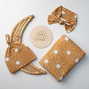 Miaoberry 100% Organic Cotton Baby Muslin Swaddle Blanket Set| Golden Boho Sunshine| Gender Neutral for Boys Girls|Yellow Mustard Orange Sunshine| Hospital Newborn Receiving Blanket |Newborn Unisex