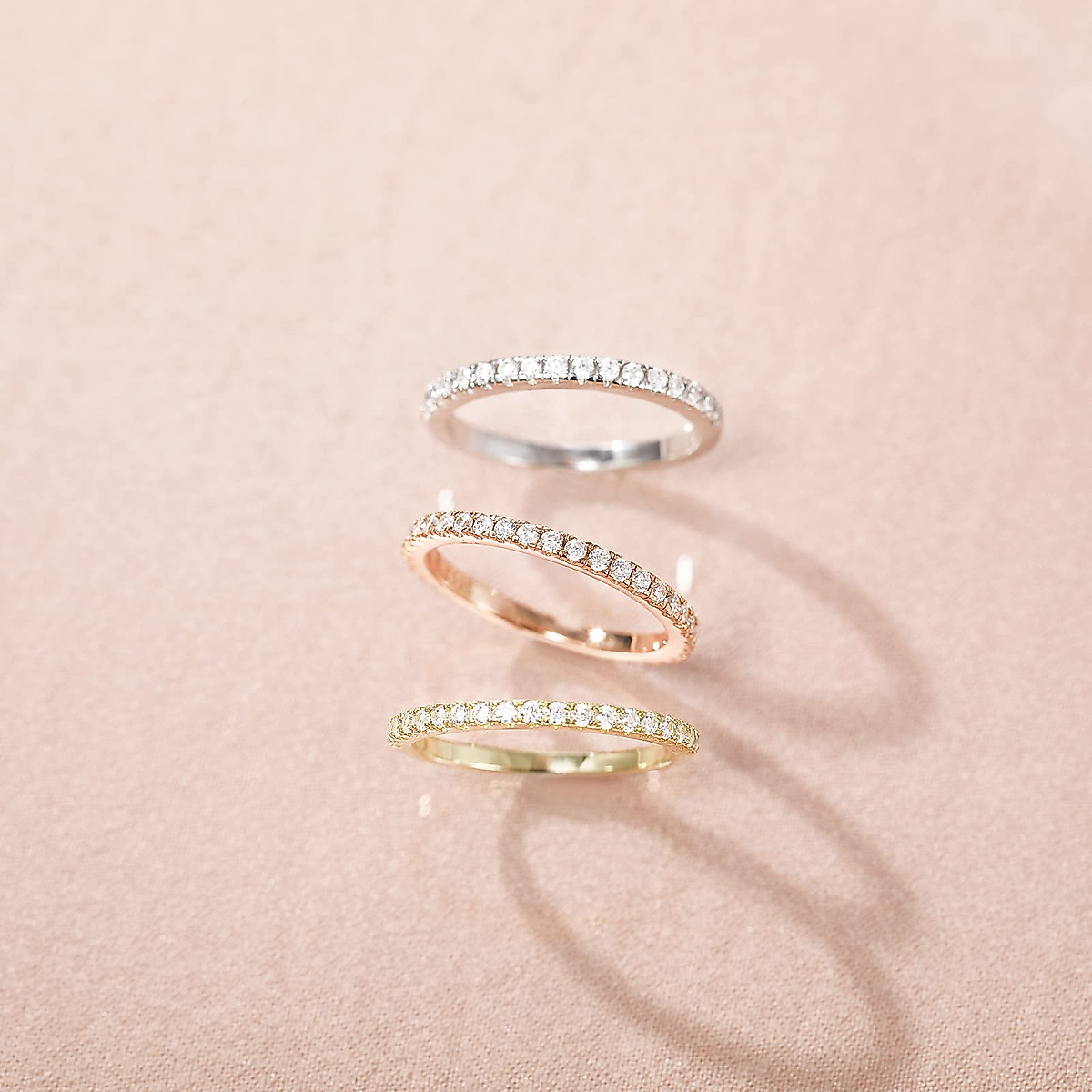 EAMTI 2mm 925 Sterling Silver Wedding Band Round Cubic Zirconia Full Eternity Stackable Engagement Ring for Women Size 8