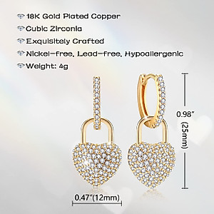18K Crystal Heart Hoop Earrings for Women with Locket Design, White Crystal Cubic Zirconia Dangling Earrings Fine Jewelry Gifts for Her (Silver)