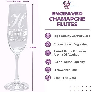 Personalized Champagne Glasses Set of 2 - Engraved Wedding Champagne Flutes - Custom Bride and Groom Gift for marriage, bridal party, engagement