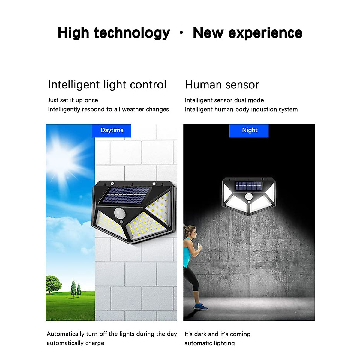 TEDATATA Solar Wall Lights 120 LED, 270°Wide Angle, IP65 Waterproof, Wireless Motion Sensor Wall Lights, for Front Door, Backyard, Steps, Garage, Garden, 4 Packs