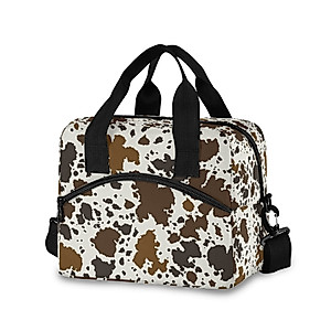 Moudou Cow Lunch Bag Reusable Insulated Cooler Lunch Tote Bag with Adjustable Shoulder Strap for Office Work School Picnic Travel