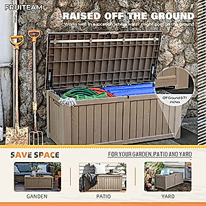 FRUITEAM 120 Gallon Outdoor Storage Box, Low Maintenance, Lockable Resin Deck Box for Patio Furniture Cushions, Pillows, Pool Noodles, Garden Tools