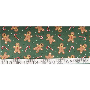 44 x 36 Christmas Gingerbread Dance Candy Canes on Green 100% Cotton Fabric by The Yard