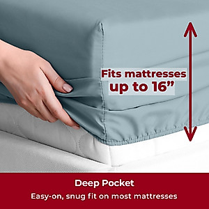 Mellanni Full Sheet Set - 6-Piece Iconic Collection Bedding, (Including 4 Pillowcases), 16-Inch Deep Pocket, Easy Care, Extra Soft, Cooling Sheets, Brushed Microfiber - Spa Blue