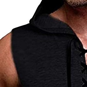 Maiyifu-GJ Men's Lace up Hooded Tank Top Sleeveless Gym Workout Hoodie T Shirt Bodybuilding Fitness Muscle Hoodies Vests (Black,X-Large)