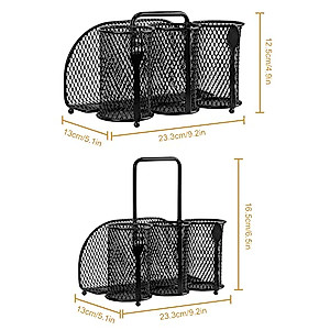 YHDSK Metal Utensil Holder, Storage Basket Organizer with 3 Compartments and Side Store Silverware Plates, Mesh Flatware Rack Black