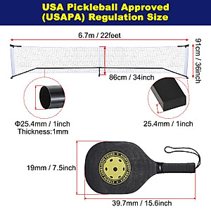 PATIKIL Pickleball Net Set 22FT Regulation Size Portable Net System with 6 Pickleball, 4 Paddles & Carrying Bag for Driveway Backyards Indoor Outdoor, Black