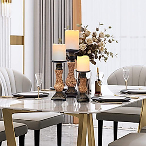 G-mart Set of 3 Gold Resin Pillar Candle Holders -12" H,10" H,8" H,Ideal for LED and Pillar Candles