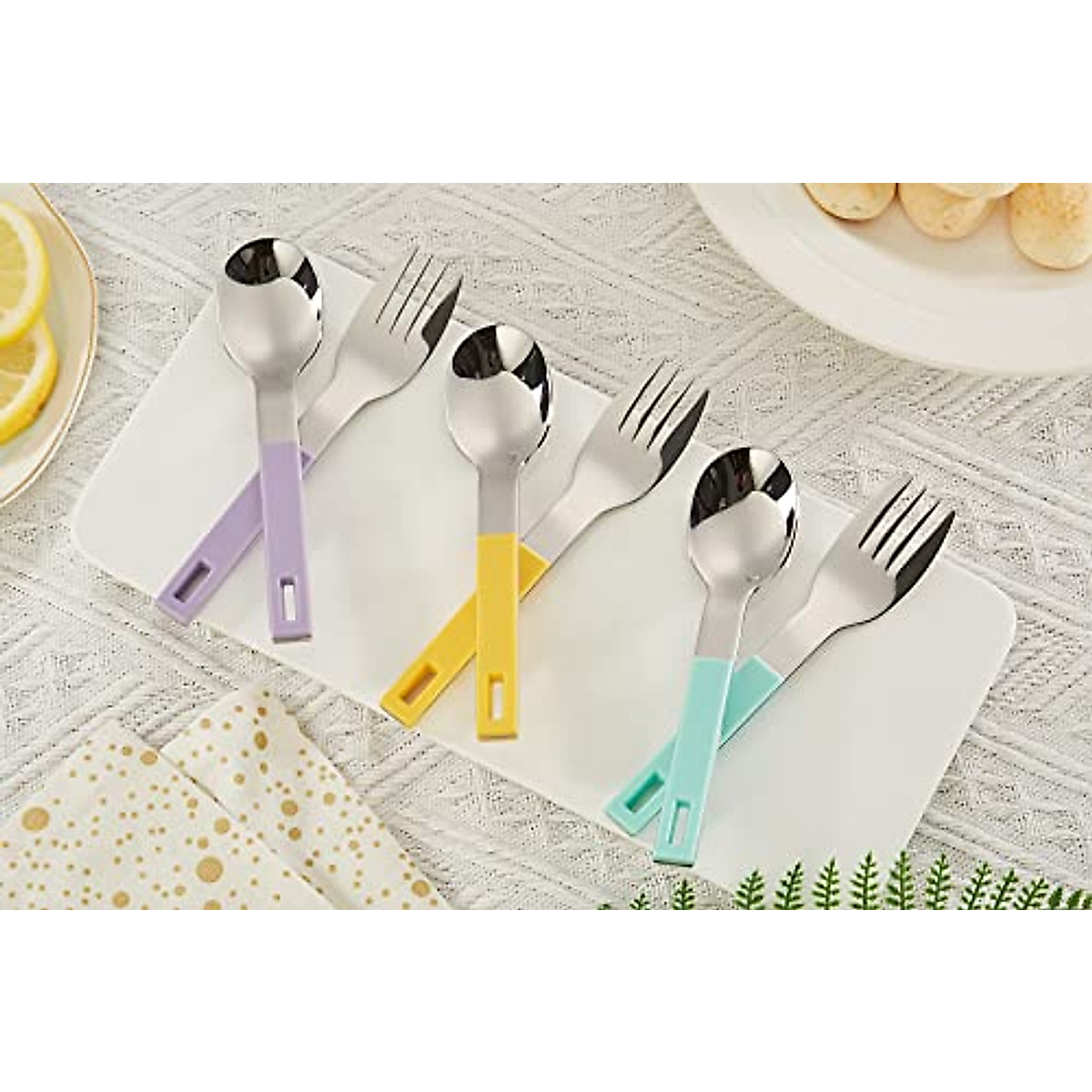 ANNOVA Children's Flatware 6 Pieces Kids Silverware - Stainless Steel - 3 x Safe Forks, 3 x Tablespoons - Toddler Utensils Without Knives for Lunch Box BPA Free Block (6 Pieces, Mix Color)