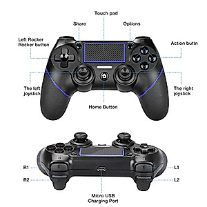 Y Team Wireless Controller for PS4, Wireless PS4 Gaming Controller USB Gamepad Joypad Controller with Dual-Vibration for PS4/ Slim/Pro/PC(Win 7/8/10)