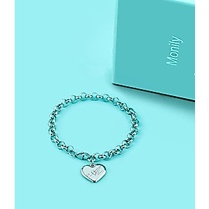 Monily Initial Charm Bracelets for Women Stainless Steel Charm Bracelets for Women Letters A Alphabet Heart Bracelet Jewelry Gifts for Women