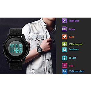 MJSCPHBJK Men's Digital Sports Watch Electronic Military Waterproof Watches for Men Outdoor Running with LED Back Light Alarm Stopwatch Army Watch