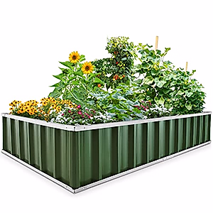 KING BIRD Raised Garden Bed 68"x 36"x 12" Galvanized Steel Metal Outdoor Garden Planter Box Kit with 8pcs T-Type Tags & 2 Pairs of Gloves (Green)