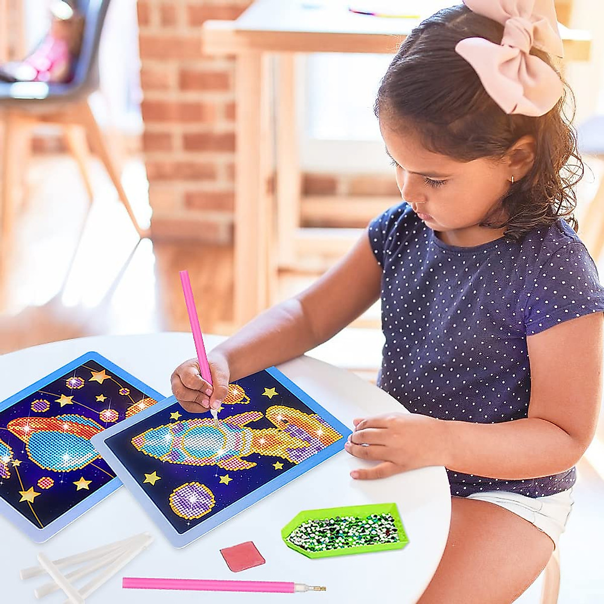 ForPeak Diamond Art for Kids, Arts and Crafts for Kids Ages 8-12, Mosaic Full Drill Gem Art Paint by Numbers, Animal 5D Diamond Painting Kits for Kids DIY for Kids Gift 6" X 6" 4 Pieces (Space)