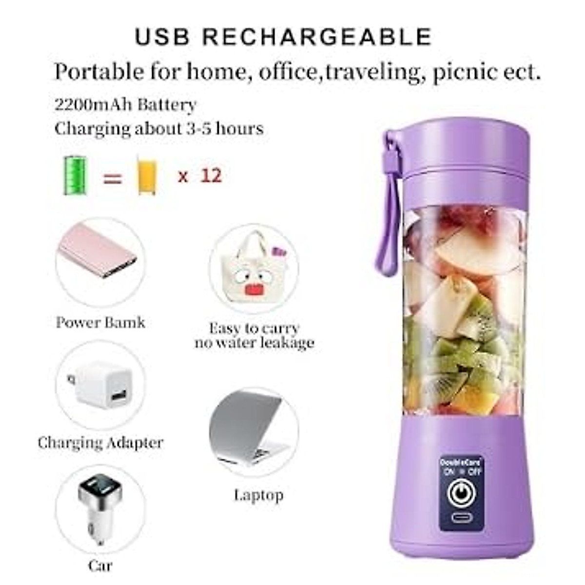 Portable Blender, Personal Mini Juice Blender, USB Rchargeable Juicer Cup with Six Blades in 3D, Smoothie Blender Home/Office/Outdoors, Dark purple (purple)