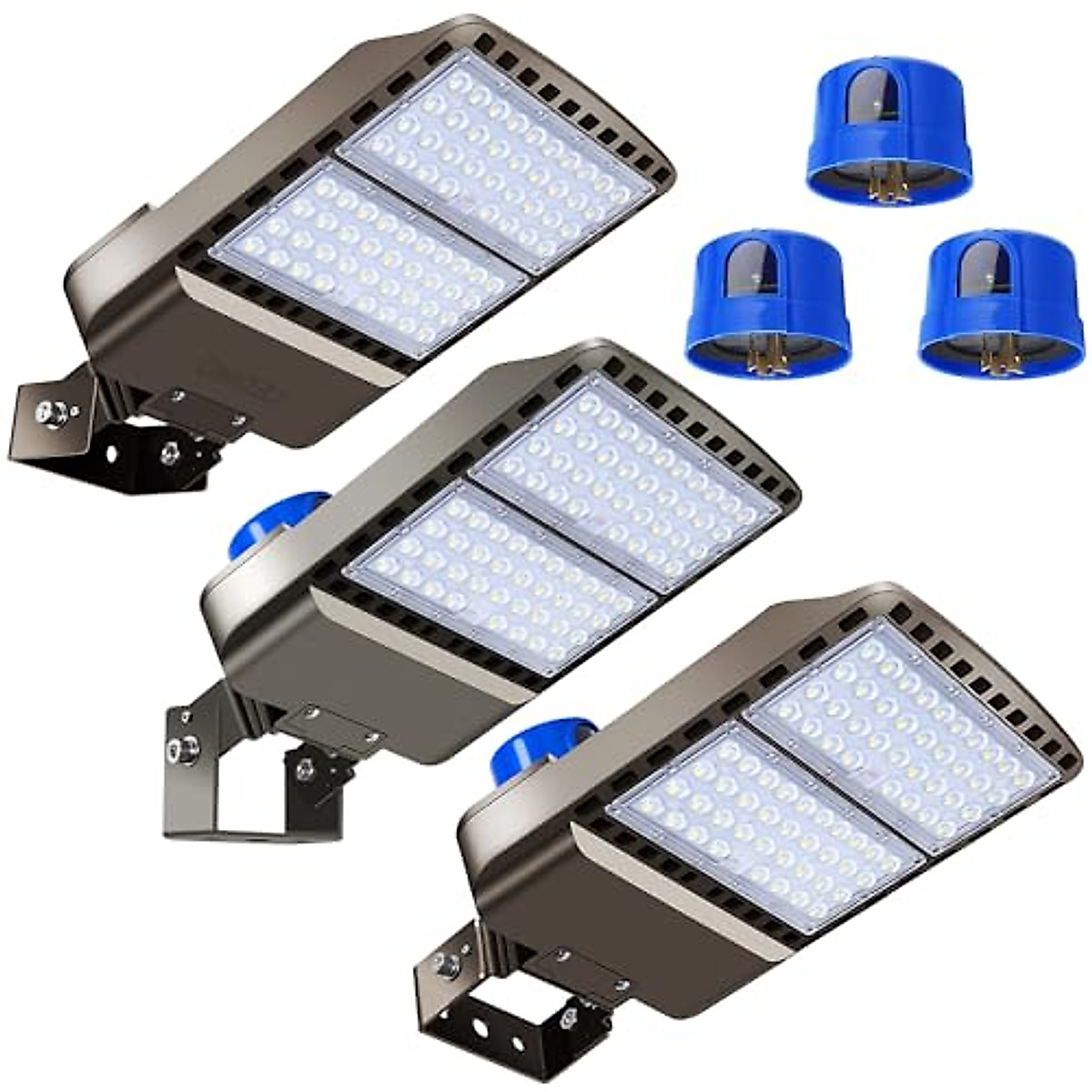 LEDMO LED Parking Lot Lights 19500LM - [500W HID/HPS Replacement] Adjustable LED Shoebox Street Pole with Dusk to Dawn Photocell 4 Pack Commercial Area Yard Lighting 5000K