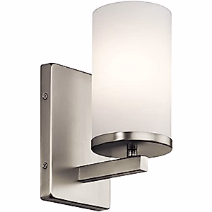 Kichler Crosby 9.25" Wall Sconce in Brushed Nickel, 1-Light Contemporary Hallway or Bathroom Light with Satin Etched Cased Opal Glass, (9.25" H x 4.5" W), 45495NI