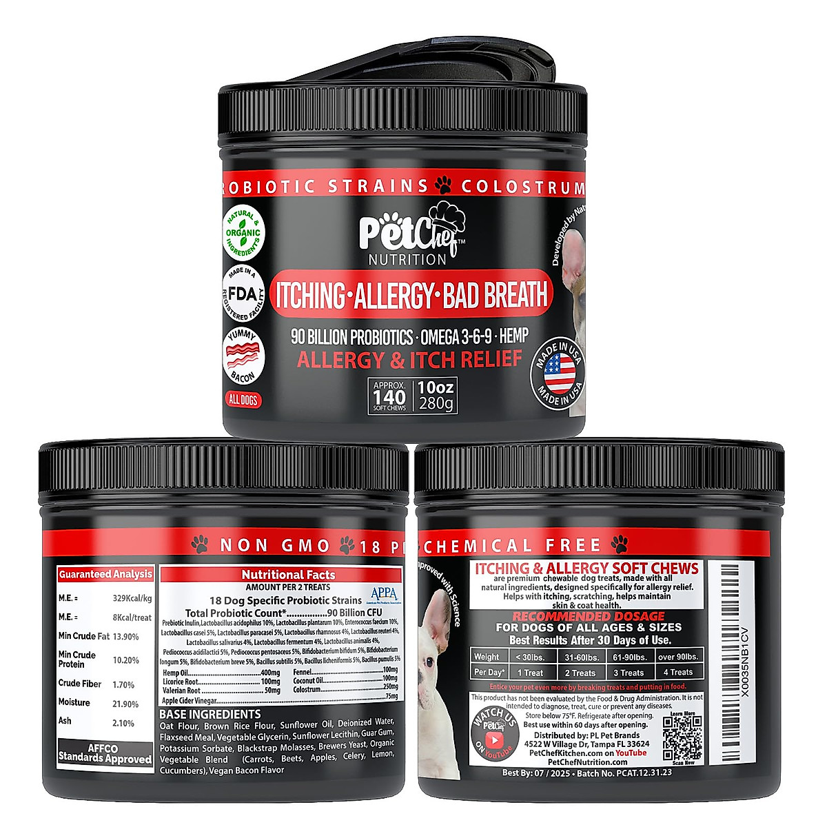 Pet Chef Allergy Defender - Natural Dog Allergy Relief Chews - Effective Medicine for All Dog Allergies, Environment & Household Irritant Prevention - Safe & Strong Dog Allergy Supplements for Dogs