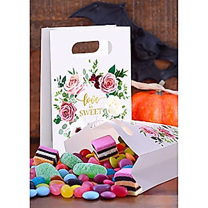 60 Pack Wedding Gift Bags Floral Party Favor Bags Wedding Treat Paper Bags with Handled Candy Buffet Bags Bridal Shower Gifts for Guests, Wedding Party, Birthday, Baby Shower (Classic Style)