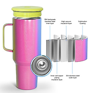 AGH 40oz Tumbler with Handle and Straw Lid, 18/8 Stainless Steel Insulated Coffee Tumbler with lid and straw Leak Proof Travel Mug, Cupholder Friendly Water Bottle for Car Camping, 1 Pack