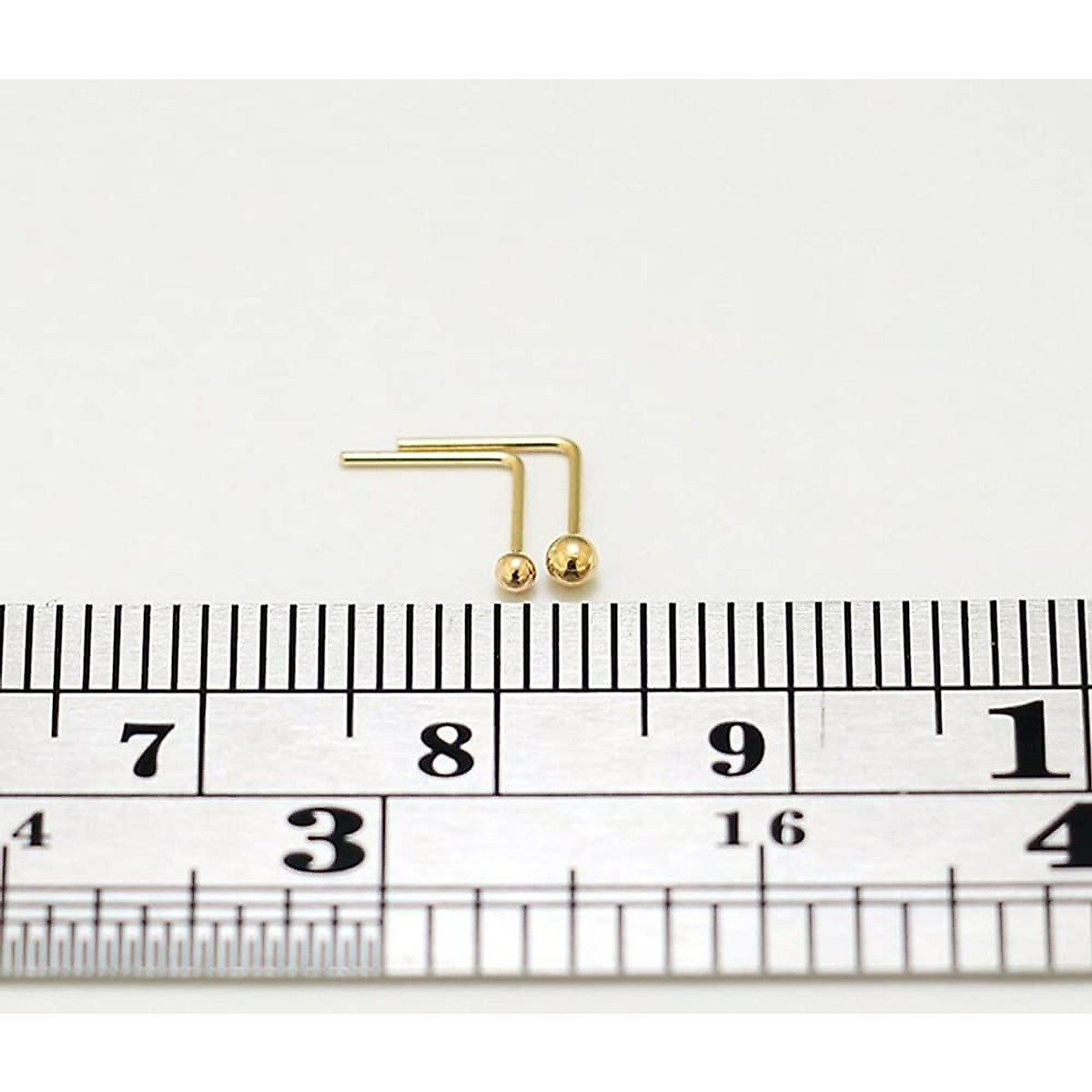 14K Yellow Gold Plain Ball Top 22 Gauge L Bend Nose Stud Piercing