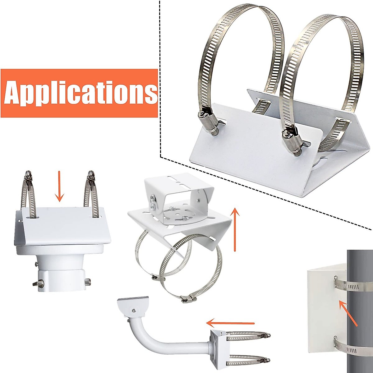 BeElion 2-Set Universal Vertical Pole Mount Adapter with 4 Loops(Φ100mm), Wall Mounting Bracket for CCTV Security Camera PTZ Dome Vertical Pole Mounting Bracket