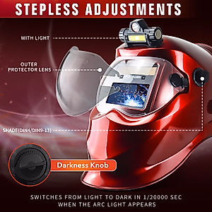 TRQWH Auto Darkening Welding Helmet with Light Solar Powered True Color Welding Hood 2 Arc Sensor Wide Shade 9-13 Welding Mask with Extra Grinding Mode Weld Helmet (KTS-KP03)