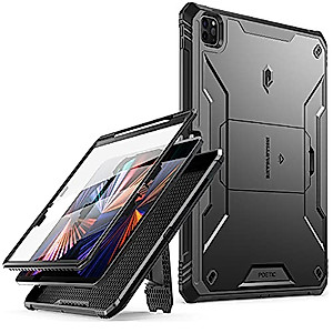 Poetic Revolution Case Designed for iPad Pro 12.9 6th Gen 2022 / 5th Gen 2021/4th Gen 2020/3rd Gen 2018, Full Body Rugged Shockproof Protective Case with Kickstand and Built-in-Screen Protector, Black