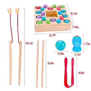 Montessori Toys for Toddlers Wooden Fishing Game Fine Motor Skill Autism Toys Occupational Therapy Learning Magnet Fishing Pole Clamp Chopsticks Preschool Math Game for Kids Age 3 4 5 6 Year Old