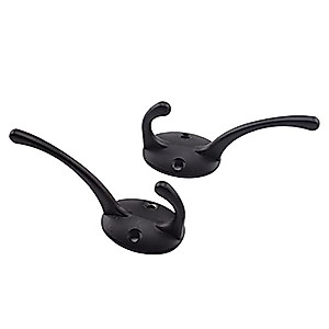 Aifeier ET 2 Pack Black Retro Double Hook Wall Mounted with 4 Screws for Coat, Bag, Cap, Hat, Towels, Keys, Scarf, etc.