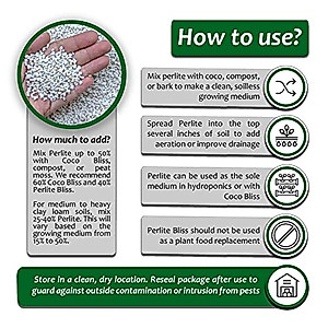 Organic Perlite Bliss - Horticultural Soil Amendment for Healthy Plants and Garden Soil! All Natural Perlite Improves Nutrient Absorption, Root Growth, and Water Drainage! (8 Quarts)