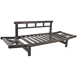 Outdoor Convertible Sofa Daybed Futon Deep Seating Adjustable Wood Patio Furniture with Blue Cushions