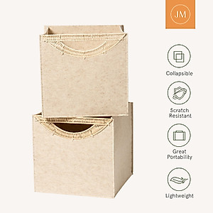 La Jolie Maison 2 Pack Foldable Oatmeal Felt Cube Bins, 13 Inch Storage Cube with Rattan Handle, Decorative Storage Bins for Closet Toys Bedroom