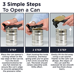 Deiss Pro Heavy Duty Can Opener Manual Smooth Edge, Handheld Can Opener With Soft Touch Handle, Rust Proof Safety Can Opener Oversized Handheld Easy Turn Knob, Best Large Lid Openers (BLACK)