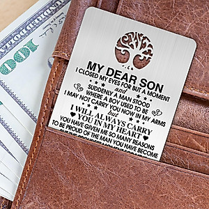 Mhfpl To My Son I Love You Wallet Card, Engraved Metal Wallet Insert Card Love Notes from Mom, Gifts for Son with Inspirational Quote, Graduation Birthday coming of age Wedding Christmas Gifts