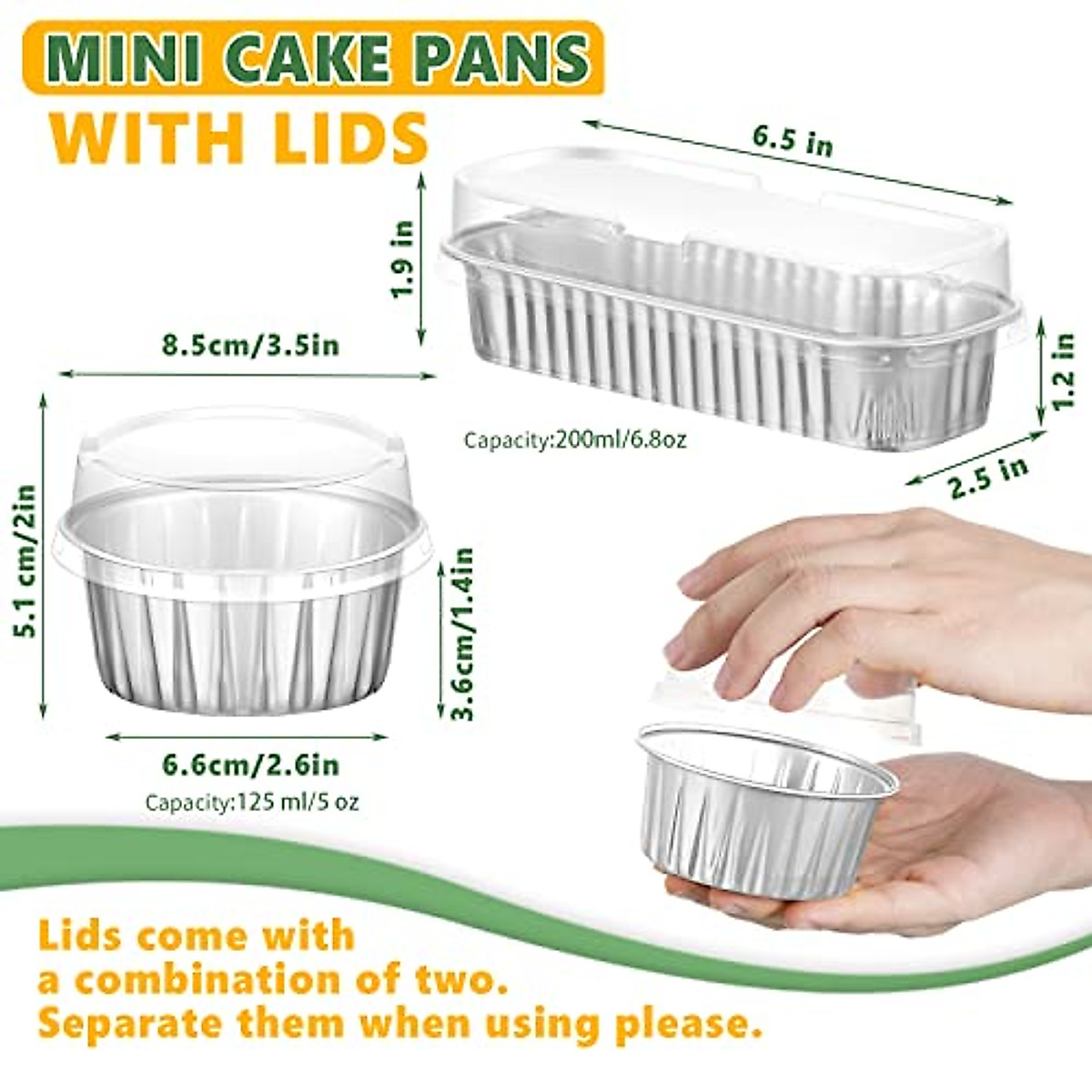 Eaasty 100 Pcs Mini Loaf Pans with Lids and Cupcake Liners with Lids for Valentine's Day Party Aluminum Foil Baking Pans Disposable Tin Loaf Pans Round Foil Cupcake Cups Foil Baking Cups(Silver)