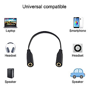 Poyiccot 1/8" 3.5mm Female to Female Adapter Cable 4 Pole TRRS Female Coupler AUX Extension Cable, 2Pack 3.5mm Aux Connector TRRS Adapter Stereo Audio Extension Cable ,7inch