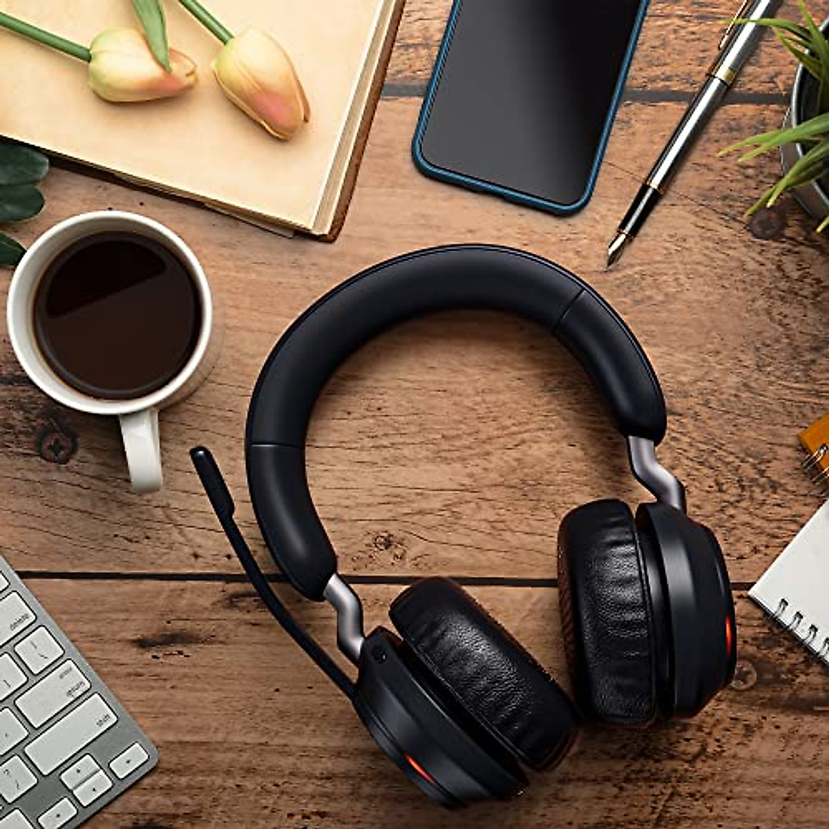 Jabra Evolve2 65 Wireless Bluetooth Headset Stereo UC - USB Blue Tooth Dongle, Compatible with Zoom, Webex, Smartphones, Tablets, PC/MAC, 26599-989-999 (Black), Global Teck Gold Support Plan Included