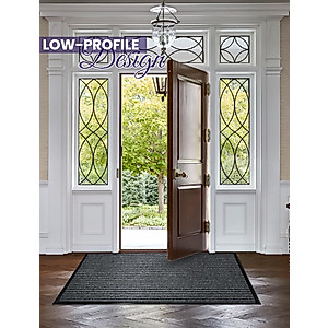 Door Mat Heavy Duty Outdoor Indoor Doormat Low Profile Front Door Mat Large 35x60 inch Gray Striped Entrance Welcome Mats Easy Clean Patio Entrance Mat Waterproof Anti-Skid Rubber Backing