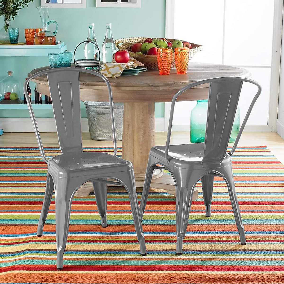 FDW Dining Chairs Set of 4 Indoor Outdoor Chairs Patio Chairs Furniture Kitchen Metal Chairs 18 Inch Seat Height 330LBS Weight Capacity Restaurant Chair Stackable Chair Tolix Side Bar Chairs