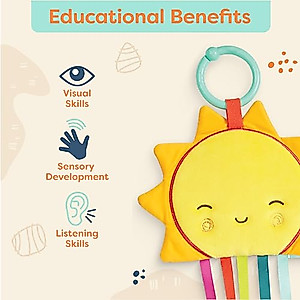 B. baby – 3 Sensory Baby Toys – Crinkle Toys For Newborns, Infants – Hanging Toys For Car Seat, Stroller, Crib – Sun, Cloud, Moon – 0 Months + – Crinkly Wonders