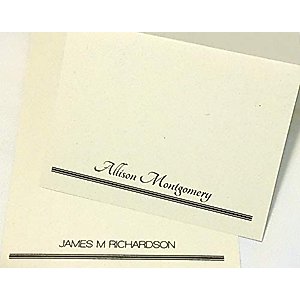 Personalized Note Cards w Matching Envelopes Printed with Full Name. Sets of 50 or 20. Folding cards, blank Inside. Beautiful quality. Optn'l Return Address Labels