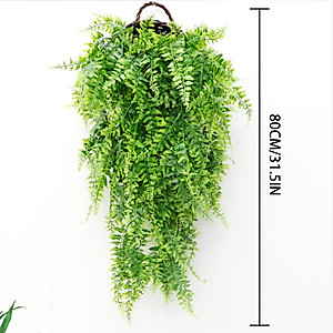 FARROWR 2 Pcs Artificial Boston Ferns Plants Hanging Faux Greenery Vine Fake Ivy Vine Leaves Plastic Plants for Wall Home Garden Wedding Hanging Decoration